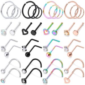 dyknasz 18g nose rings studs l shape nose screw surgical stainless steel nose rings hoop diamond heart hypoallergenic nostril nose piercing jewelry for women men