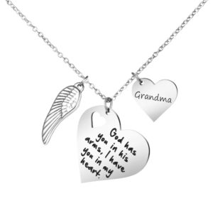 joycuff memorial necklace for loss of grandma sympathy gifts for granddaughter remembrance pendant jewelry for loss of nana god has you in his arms i have you in my heart