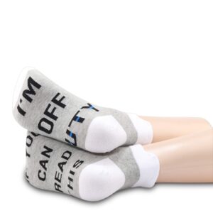 JXGZSO 2 Pairs Police Gift Socks Can Read This I'm Off Duty Thin Blue Line Gag Gift for Cop Policeman (Off Duty Blue Grey Ankle Socks)