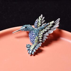 HAFILO Hummingbird brooch pins for women fashion Bird pins rhinestone women's brooches pin (Ancient Silver Blue Green)