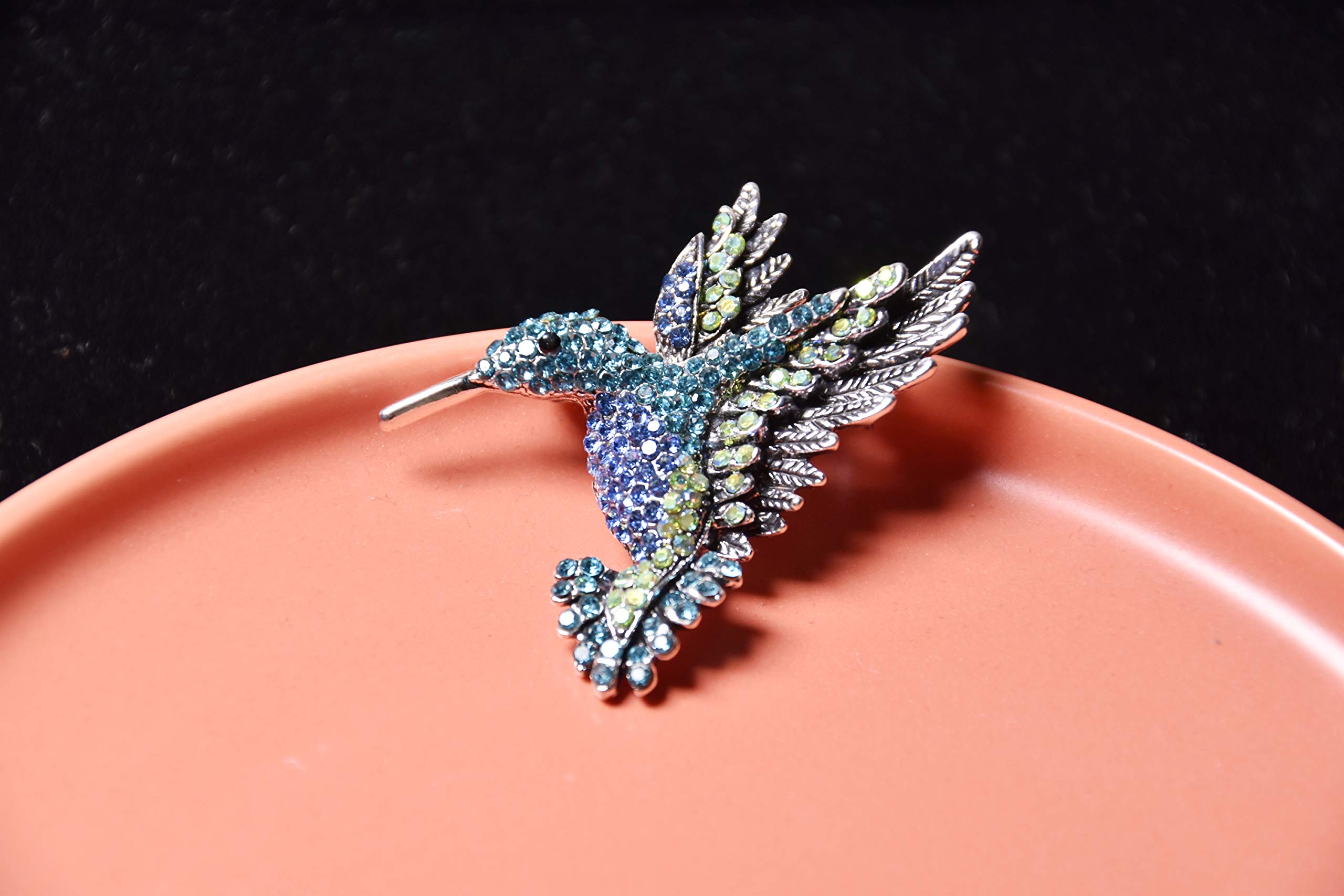 HAFILO Hummingbird brooch pins for women fashion Bird pins rhinestone women's brooches pin (Ancient Silver Blue Green)