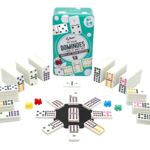 Regal Games â€“ Double 12 Dominoes â€“ Colored Dots Set â€“ Mexican Train Edition Set with, 91 Tiles, 4 Trains, Hub, & Collector's Tin - 2-8 Players Ages 8+ for Kids & Adults