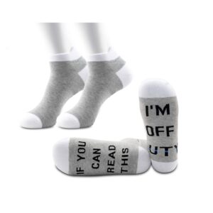 jxgzso 2 pairs police gift socks can read this i'm off duty thin blue line gag gift for cop policeman (off duty blue grey ankle socks)