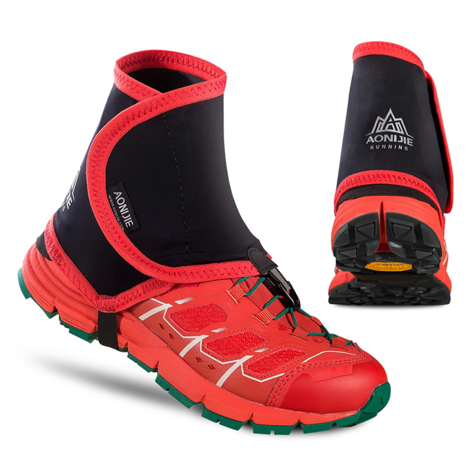 Azarxis Low Trail Gaiters Shoe Covers Wrapid Gators for Men & Women & Youth Running Hiking Climbing (Red & Black, L/XL)