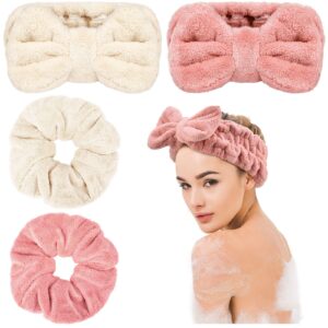 chuangdi microfiber hair towel set - 4 pieces large thick scrunchies and adjustable makeup headband