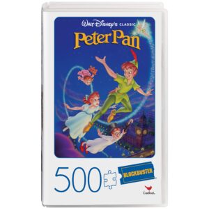 500-piece adult jigsaw puzzle in plastic retro blockbuster vhs video case, peter pan