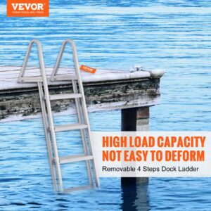 VEVOR Removable Dock Ladder 4 Step, Pontoon Boat Ladder with Mounting Hardware,Aluminum Swim Ladder with Nonslip Design, Each Step 16" x 4", 350Lbs Load, for Lake, Marine Boarding, Pool