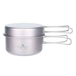 ibasingo titanium cookware camping 1000ml pot 500ml pan set with folding handle outdoor cooking bowls ultralight picnic hiking backpacking tableware for 1 person ti2042c