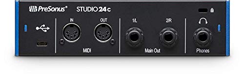 PreSonus Studio 24c 2x2 USB Type-C Audio/MIDI Interface with CR3-X Creative Reference Multimedia Monitors and 1/4” Instrument Cable and Microphone Isolation Shield