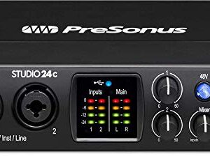 PreSonus Studio 24c 2x2 USB Type-C Audio/MIDI Interface with CR3-X Creative Reference Multimedia Monitors and 1/4” Instrument Cable and Microphone Isolation Shield