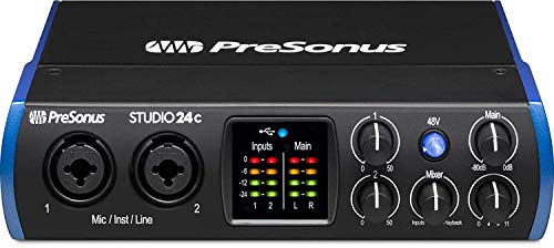 PreSonus Studio 24c 2x2 USB Type-C Audio/MIDI Interface with CR3-X Creative Reference Multimedia Monitors and 1/4” Instrument Cable and Microphone Isolation Shield