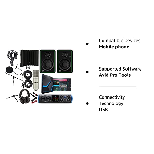 PreSonus Studio 24c 2x2 USB Type-C Audio/MIDI Interface with CR3-X Creative Reference Multimedia Monitors and 1/4” Instrument Cable and Microphone Isolation Shield