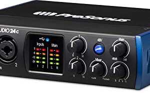 PreSonus Studio 24c 2x2 USB Type-C Audio/MIDI Interface with CR3-X Creative Reference Multimedia Monitors and 1/4” Instrument Cable and Microphone Isolation Shield