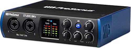 PreSonus Studio 24c 2x2 USB Type-C Audio/MIDI Interface with CR3-X Creative Reference Multimedia Monitors and 1/4” Instrument Cable and Microphone Isolation Shield