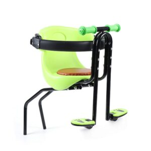 tbvechi child bicycle front seat, kids bicycle front mount baby chair carrier w/nonslip handrail & foot pedal fit for mountain bike/road bike (green-1)