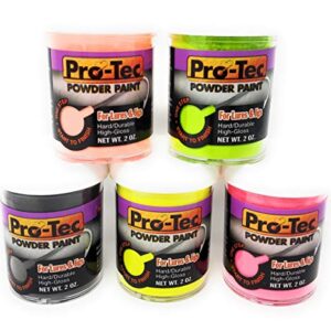 Welch Products 5 x 2oz Pro-Tec Jigs and Lures Powder Paints, Jig Head Fishing Paint, Fishing Lure Paint - High Gloss Powder Coating Paint - Hot Pink, Green & Yellow Chartreuse, Black, Blaze Orange