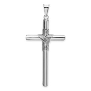 14K White Gold w/Center Wrap Tube Cross Pendant QK6195