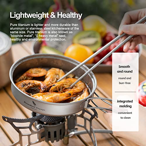 iBasingo Titanium Cookware Camping 1000ml Pot 500ml Pan Set with Folding Handle Outdoor Cooking Bowls Ultralight Picnic Hiking Backpacking Tableware for 1 Person Ti2042C