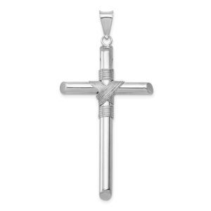 14k white gold w/center wrap tube cross pendant qk6195