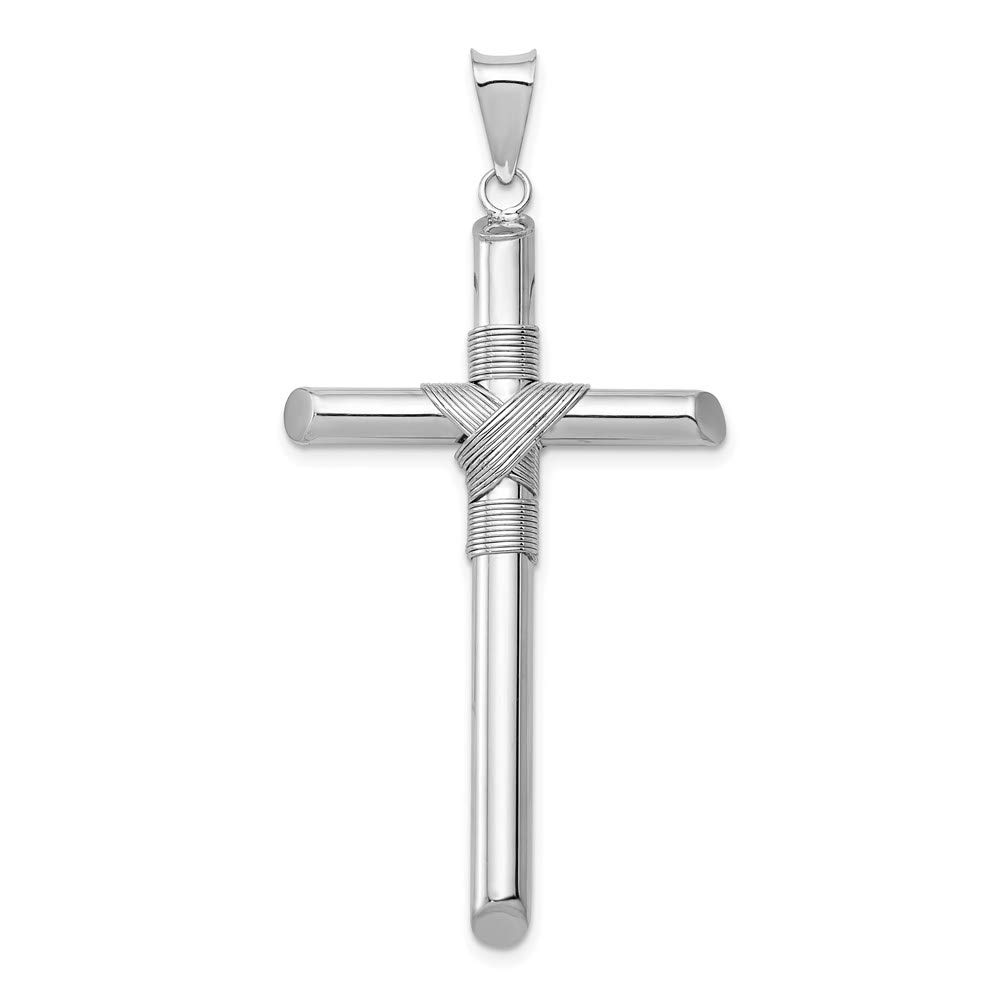 14K White Gold w/Center Wrap Tube Cross Pendant QK6195