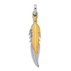 sterling silver rhodium-plated polished gold tone double feather pendant qqp5319