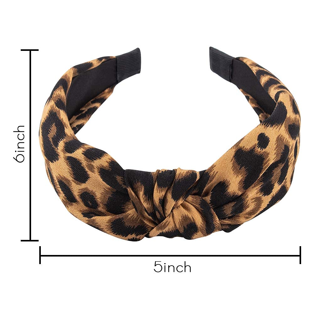 KICOSY 2PCS Headbands for Women Leopard Headband Knotted Headband for Girls Fashion Wide Headband Non Slip Hairband Elastic Hair Accessories(Black, Leopard)