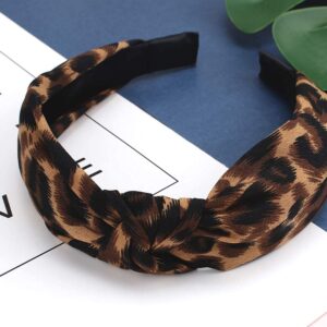 KICOSY 2PCS Headbands for Women Leopard Headband Knotted Headband for Girls Fashion Wide Headband Non Slip Hairband Elastic Hair Accessories(Black, Leopard)