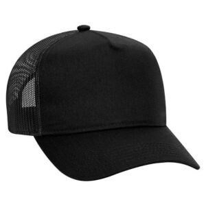 ashen fane cotton blend twill 5 panel pro style mid profile mesh back trucker hat, black