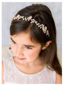 sweetv flower girl headpiece for wedding hair accessories little girls toddler kids handmade flower headband princess crystal hair bands for birthday party photography