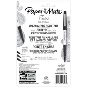 Paper Mate Flair Felt Tip Pens, Bold Tip (1.2 mm), Assorted Colors, 12 Count