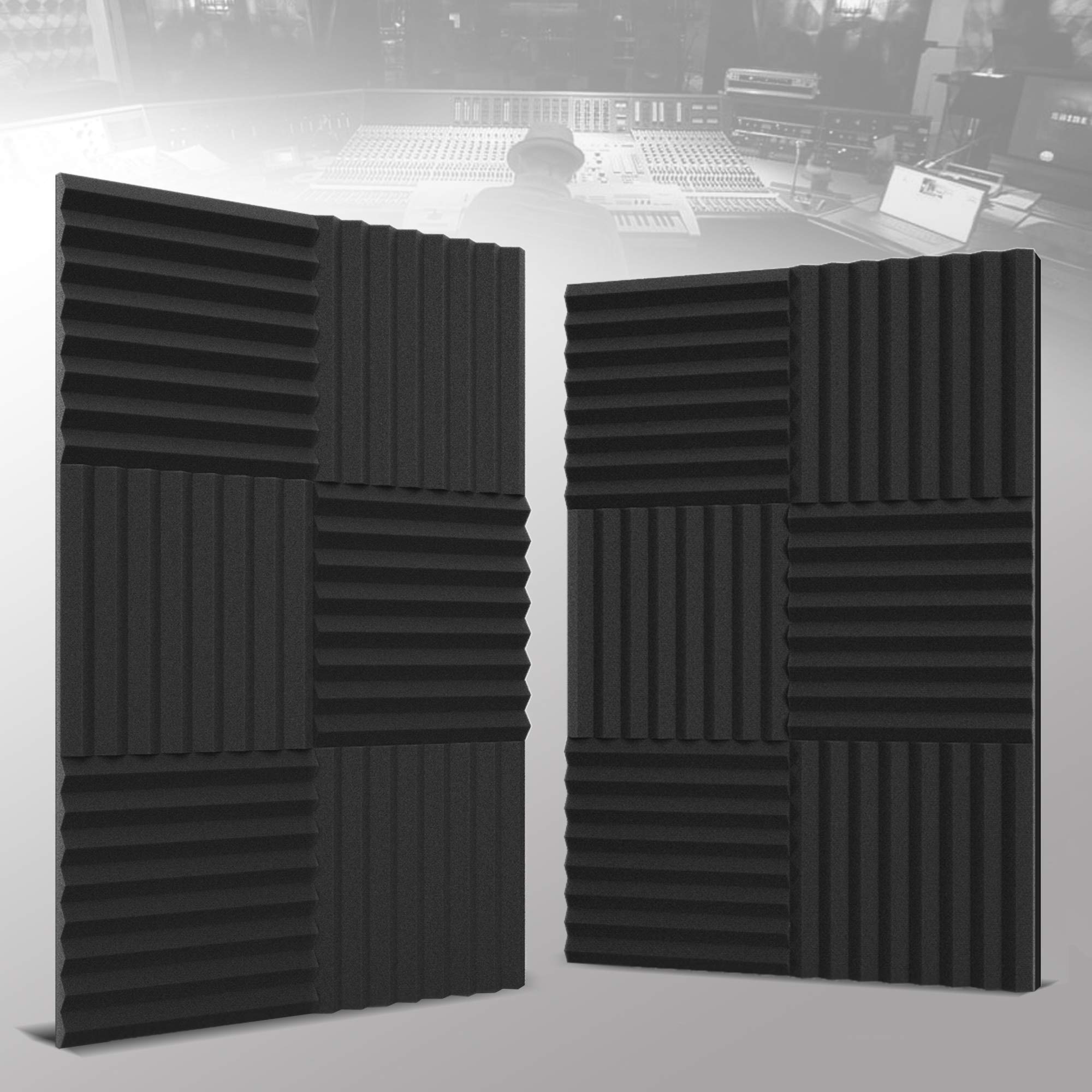 52 Pack Acoustic Panels 1 X 12 X 12 Inches - Acoustic Foam - High Density- Soundproof Studio Wedges - Charcoal