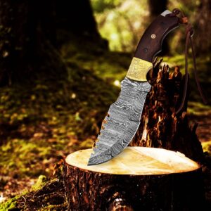 Dessi Tracker Knife: Hand-Forged Damascus Steel Blade - Perfect for Hunting, Camping, Tactical & Survival Use - With Horizontal Carry-Back Leather Sheath for Men SM71