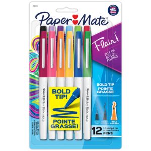 paper mate flair felt tip pens, bold tip (1.2 mm), assorted colors, 12 count