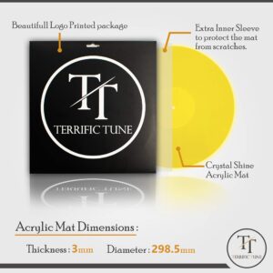 Terrific Tune-Acrylic Turntable Slipmat for Vinyl LP Record Players - Transparent Platter Mat - Anti-static and Dust Proof - Reduce Noise & Improve Sound Quality (Yellow)