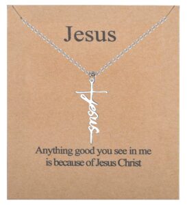 jewenova faith cross necklace hope loved strength pendant necklace religious jewelry gift for women dainty y pendant chain necklace with meaning card