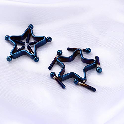 YOOJIA 1 Pair Adults Non-Piercings Nipple Shield Adjustable Body Piercing Geometric Stars Nipple Clamp Ring Body Jewelry #1 Blue One Size