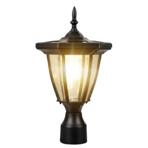 kmc kmc lighting st6321q-a solar post light pier mount solar lamp post light outdoor 75 lumens black aluminum die-casting and glass 3 inches adaptor for mailpost patio yard garden pathway driveway