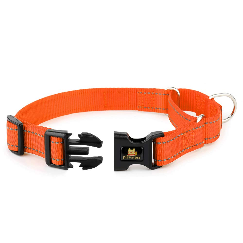 PLUTUS PET Reflective Martingale Collar with Quick Snap Buckle,No Pull Dog Choker Collar for Small Medium Large Dogs,L,Orange