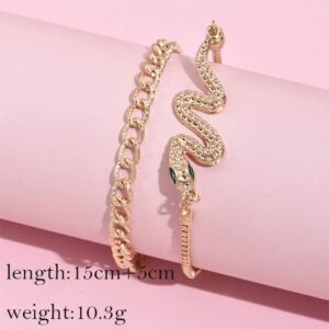 YERTTER Set of 2 Chukny Gold Chain Bracelet Snake Bangle for Women Adjustable Bracelets Jewelry Gift for Teen Girls