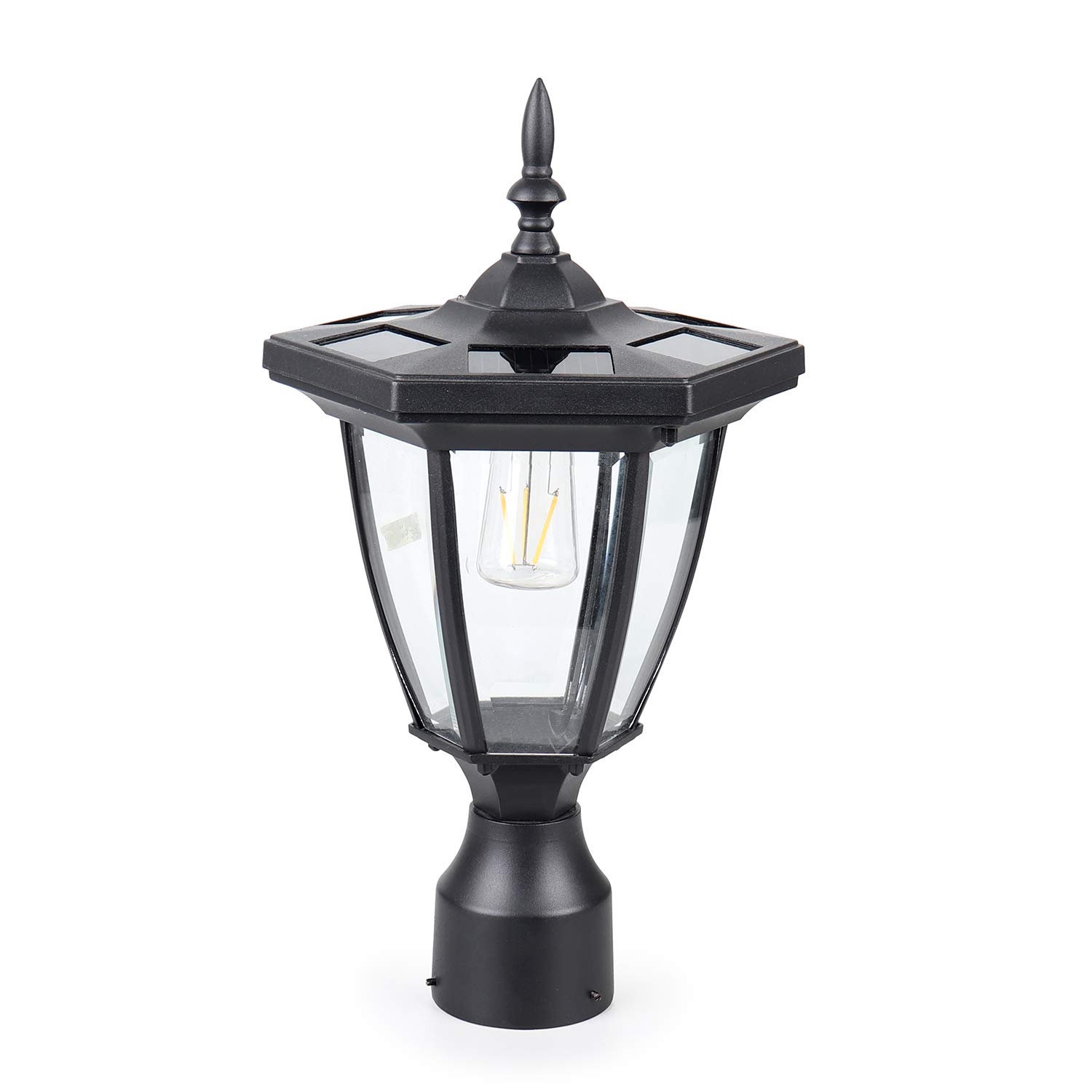 KMC KMC LIGHTING ST6321Q-A Solar Post Light Pier Mount Solar Lamp Post Light Outdoor 75 LUMENS Black Aluminum die-Casting and Glass 3 inches Adaptor for Mailpost Patio Yard Garden Pathway Driveway