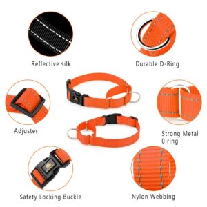 PLUTUS PET Reflective Martingale Collar with Quick Snap Buckle,No Pull Dog Choker Collar for Small Medium Large Dogs,L,Orange