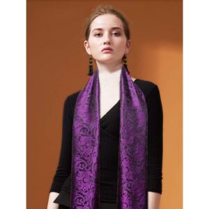 YOHOWA Men/Women Lightweight Scarf Floral Purple Black Silk Feeling Soft Scarves Neckerchief Wraps Fashion Gift