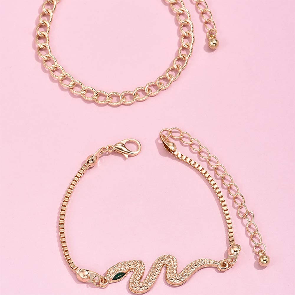 YERTTER Set of 2 Chukny Gold Chain Bracelet Snake Bangle for Women Adjustable Bracelets Jewelry Gift for Teen Girls