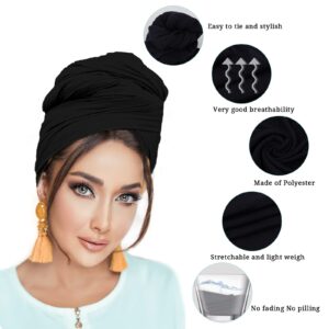 OAOLEER 5 Pieces Stretch Jersey Turban Head Wrap Knit Headwraps Urban Hair Scarf Solid Color Ultra Soft Extra Long Breathable Head Band Tie for Women