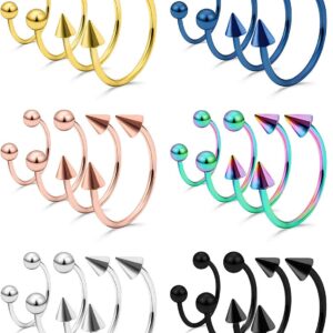 Ftovosyo 24Pcs Septum Jewelry 16g Surgical Steel Cartilage Earring Horseshoe Helix Tragus Daith Hoop Nose Lip Rings Piercing Jewelry for Women Men Dia. 6mm 8mm 10mm 12mm Rose Gold