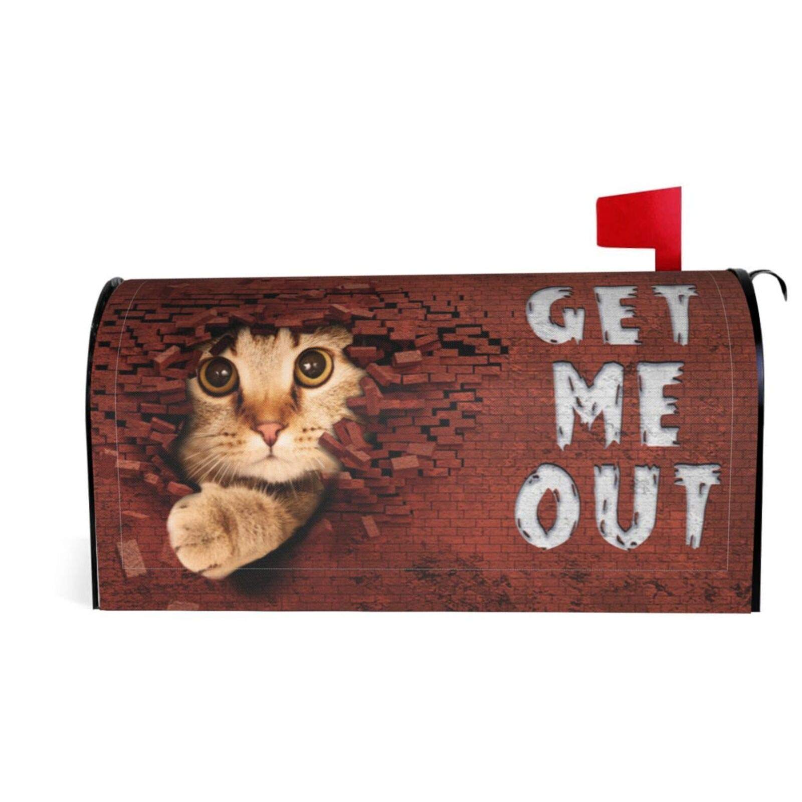 Cute Cat Trapped by The Wall Waterproof Magnetic Mailbox Cover Animal Orange Cats Dust-Proof Post Box Covers Funny Saying Get Me Out Sun Protection Letterbox Covers Home Yard Decor 18" X 21"