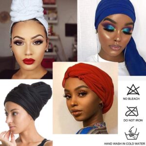 OAOLEER 5 Pieces Stretch Jersey Turban Head Wrap Knit Headwraps Urban Hair Scarf Solid Color Ultra Soft Extra Long Breathable Head Band Tie for Women