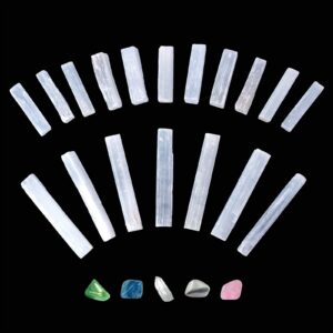 NATIONAL GEOGRAPHIC Selenite Crystal Set - 2 lbs of Bulk Selenite Wands & 5 Premium Crystals, Rose Quartz, Hematite, Aventurine, Blue Quartz, Raw Crystals, Gemstones