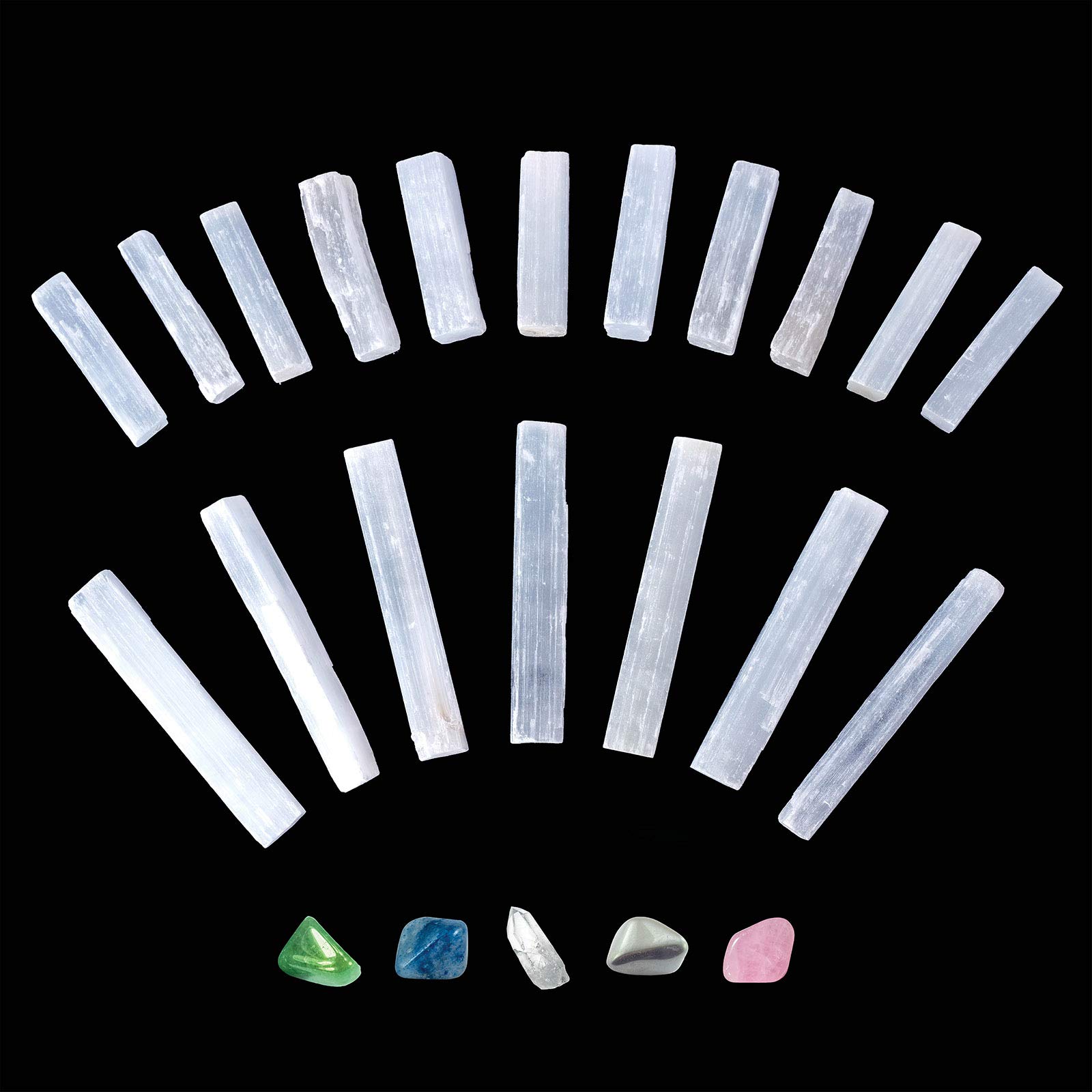 NATIONAL GEOGRAPHIC Selenite Crystal Set - 2 lbs of Bulk Selenite Wands & 5 Premium Crystals, Rose Quartz, Hematite, Aventurine, Blue Quartz, Raw Crystals, Gemstones