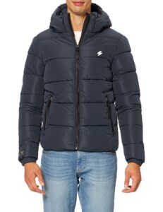 superdry mens sports puffer hooded jacket, relaxed fit eclipse navy size xxl